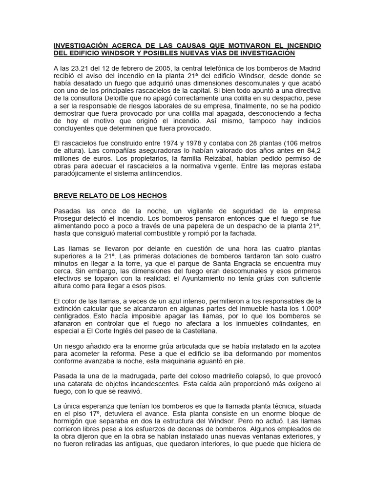 Trabajo Curso Detective Sobre Edificio Windsor | PDF