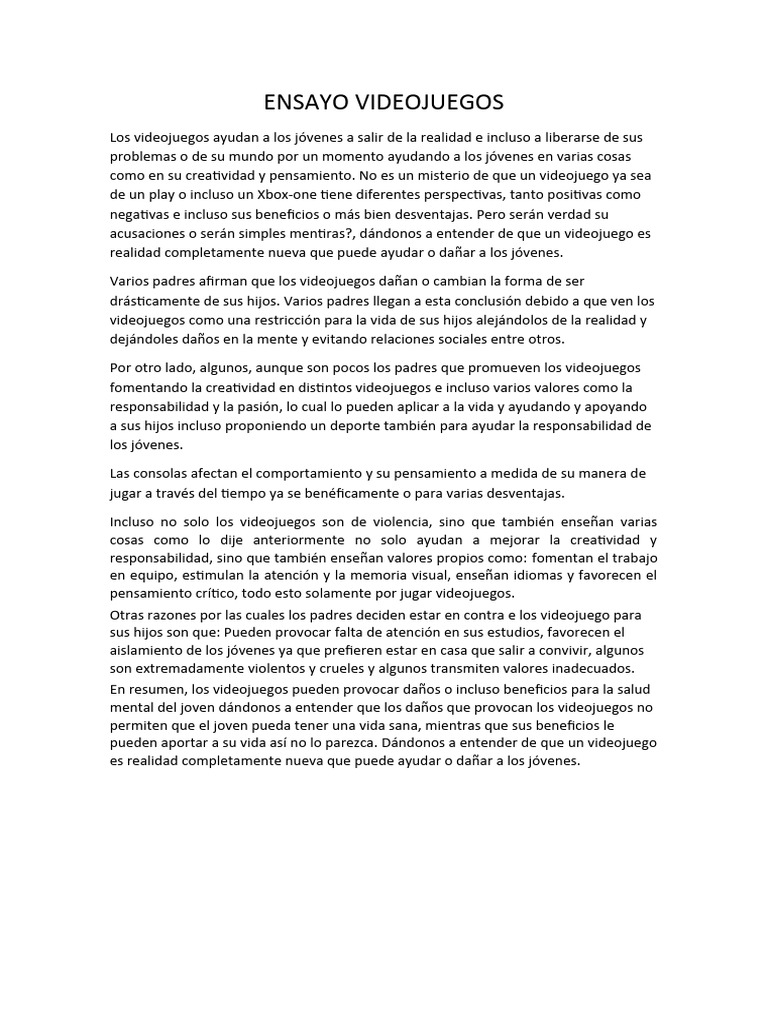 ENSAYO VIDEOJUEGOS | PDF | Videojuegos | Pensamiento