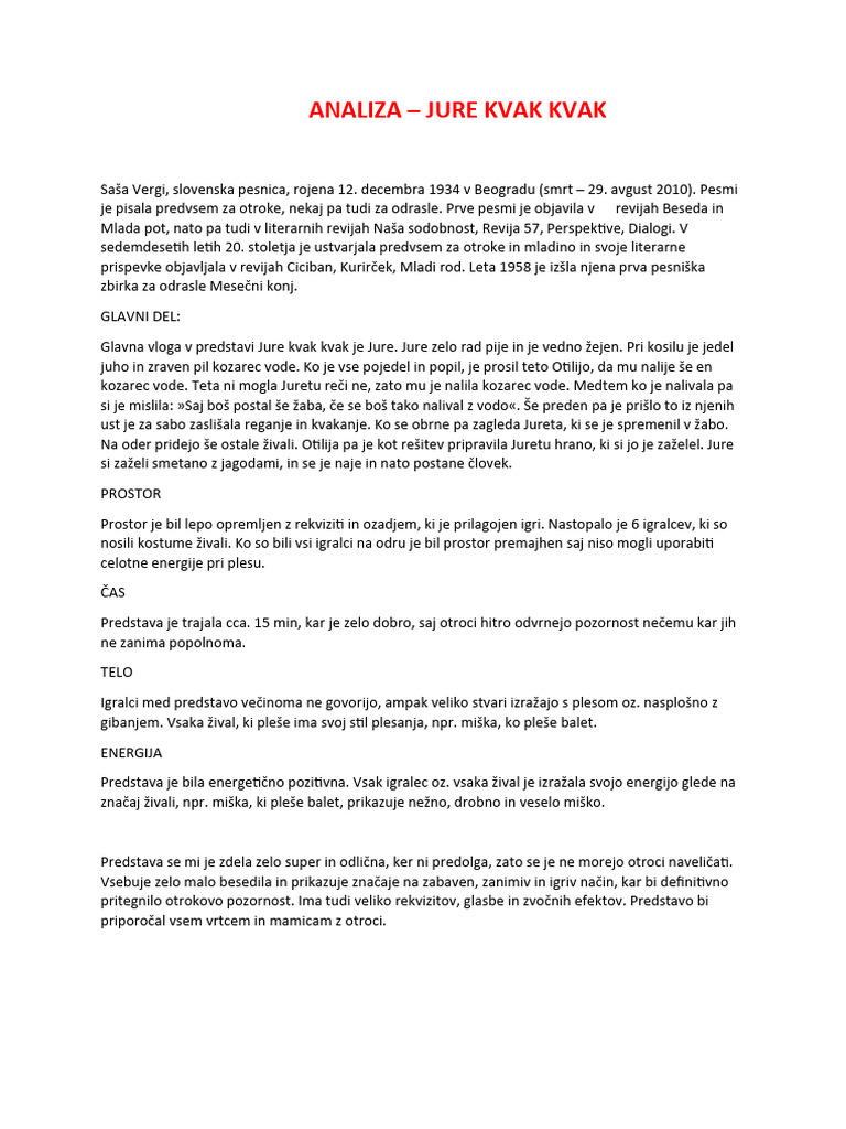 Analiza - Jure Kvak Kvak | PDF