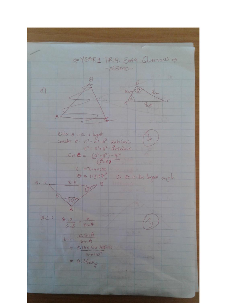 Trig 1 Memo (With Solutions) | PDF
