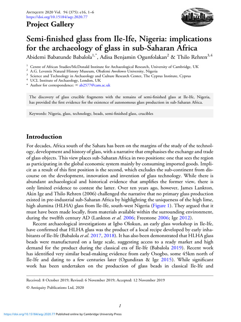 Ile-Ife Glass Production in Africa | PDF | Glasses | Materials