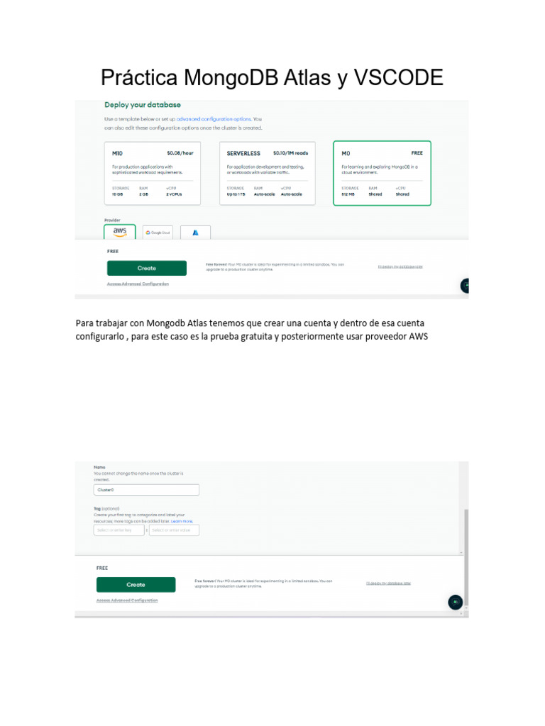 Práctica MongoDB Atlas y VSCODE | PDF