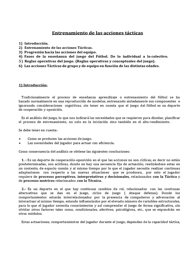 Entrenamiento de Acciones Tácticas | PDF | Defensor (Asociación de Fútbol) | Aprendizaje