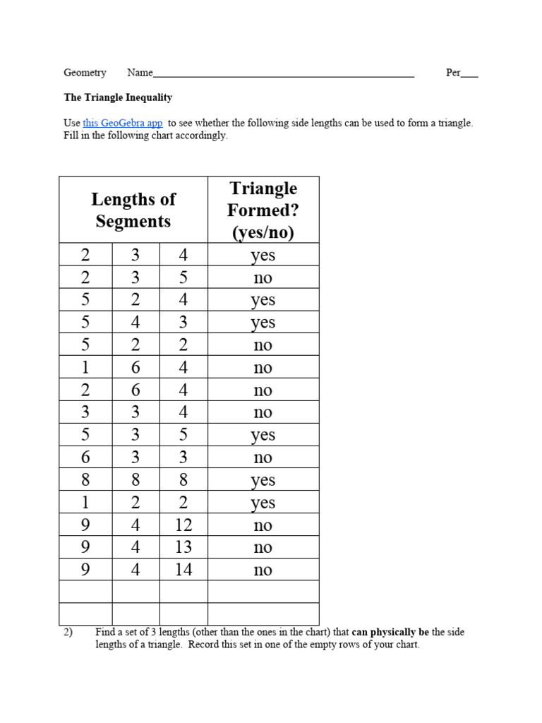 Triangle Inequality Exploration Guide | PDF | Triangle | Geometry