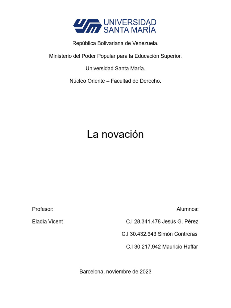 La Novacion Obligaciones | PDF | Consentimiento | Derecho civil ...