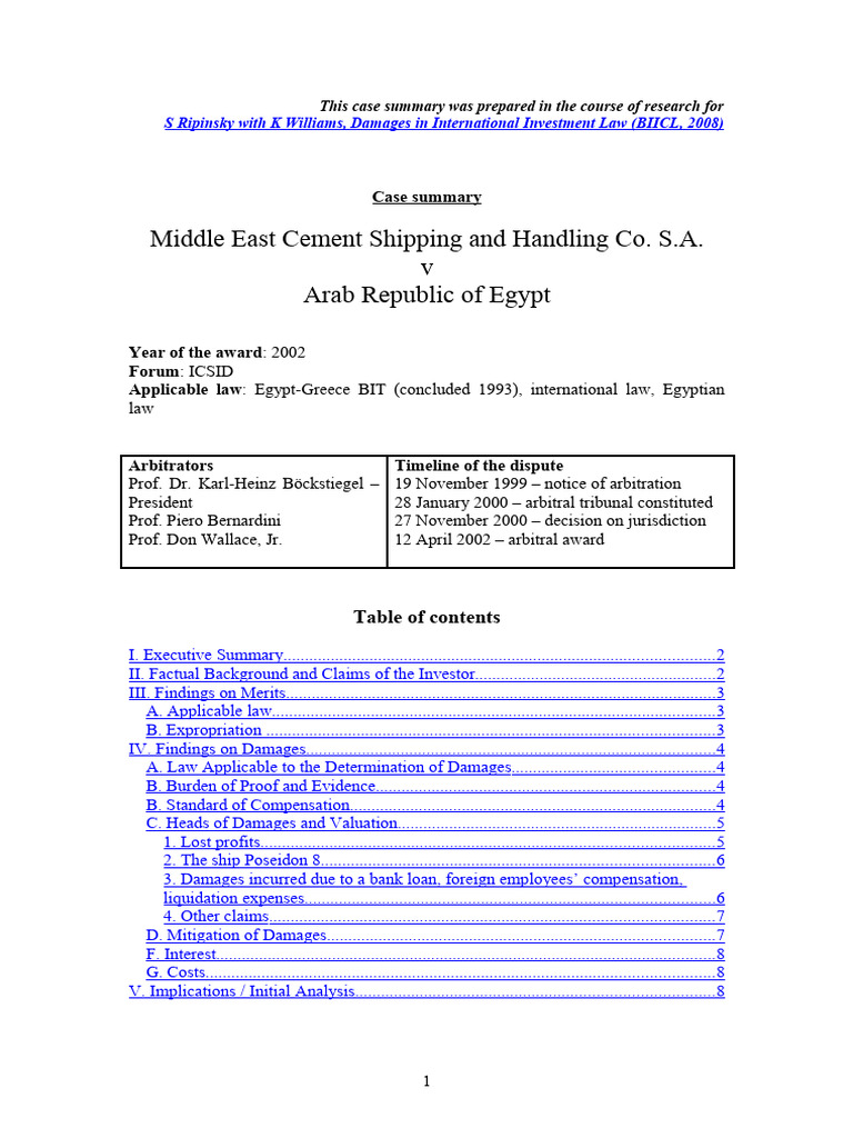 3923 2002 Middle East Cement V Egypt | PDF | Interest | Damages