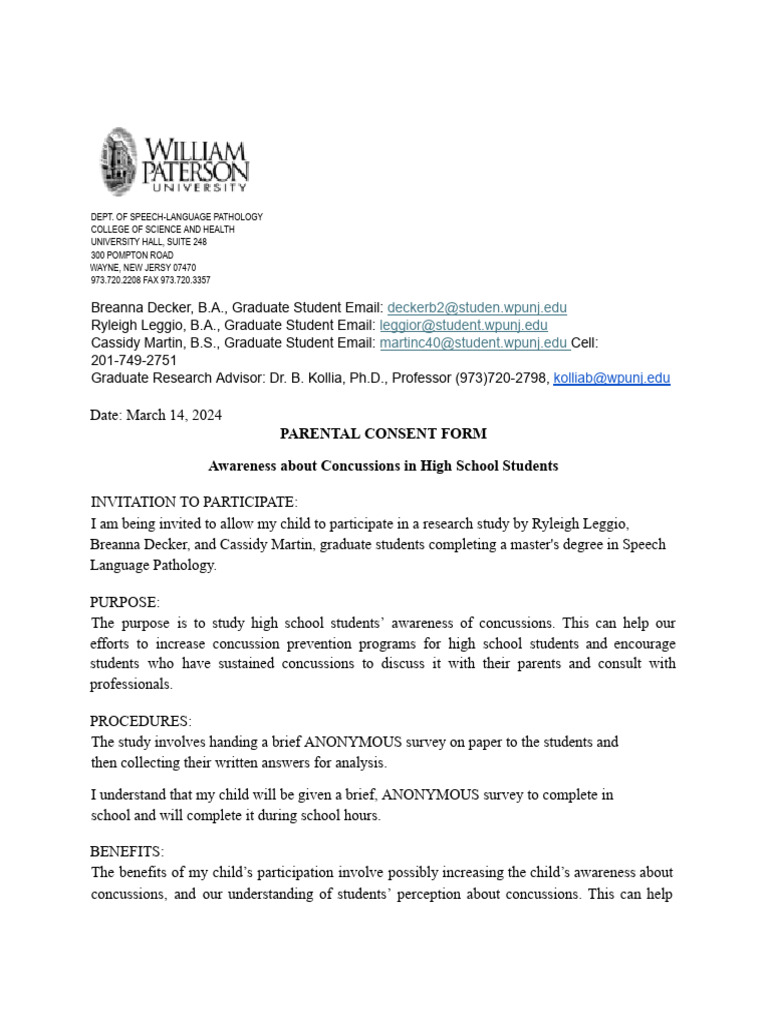 Awareness About Concussions in High School Students | PDF | Self ...