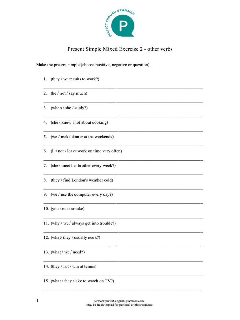 Present Simple Form Mixed Exercise 2 Other Verbs | PDF