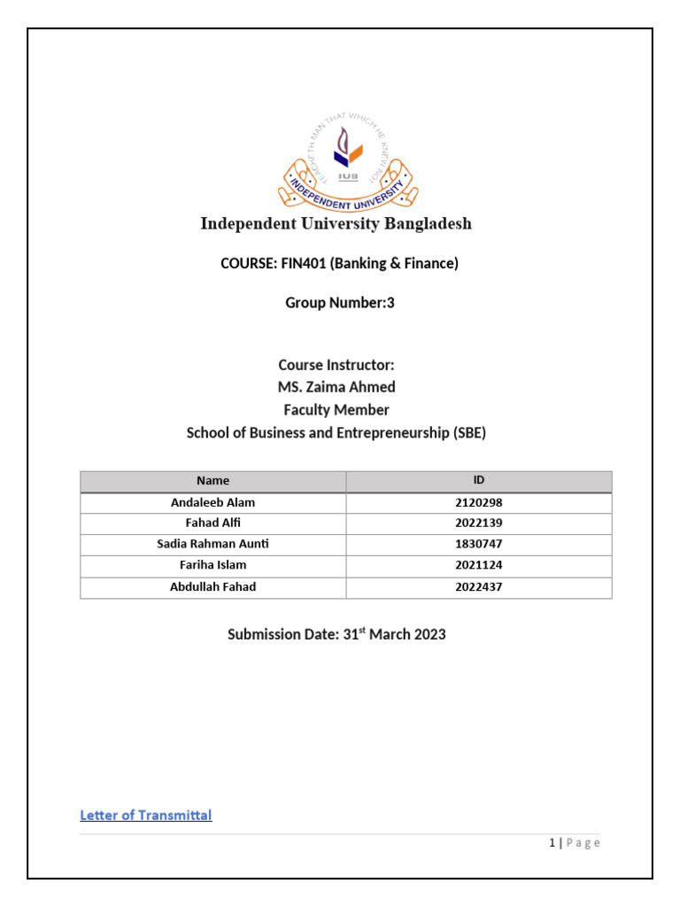 FIN 401 (Group 3) | PDF | Banks | Interest