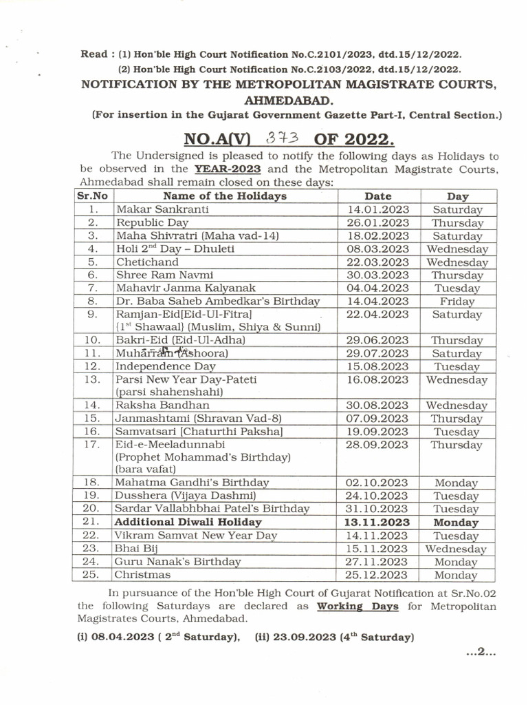 Holiday 2023 Office Order A (V) 373 2022 0 | PDF