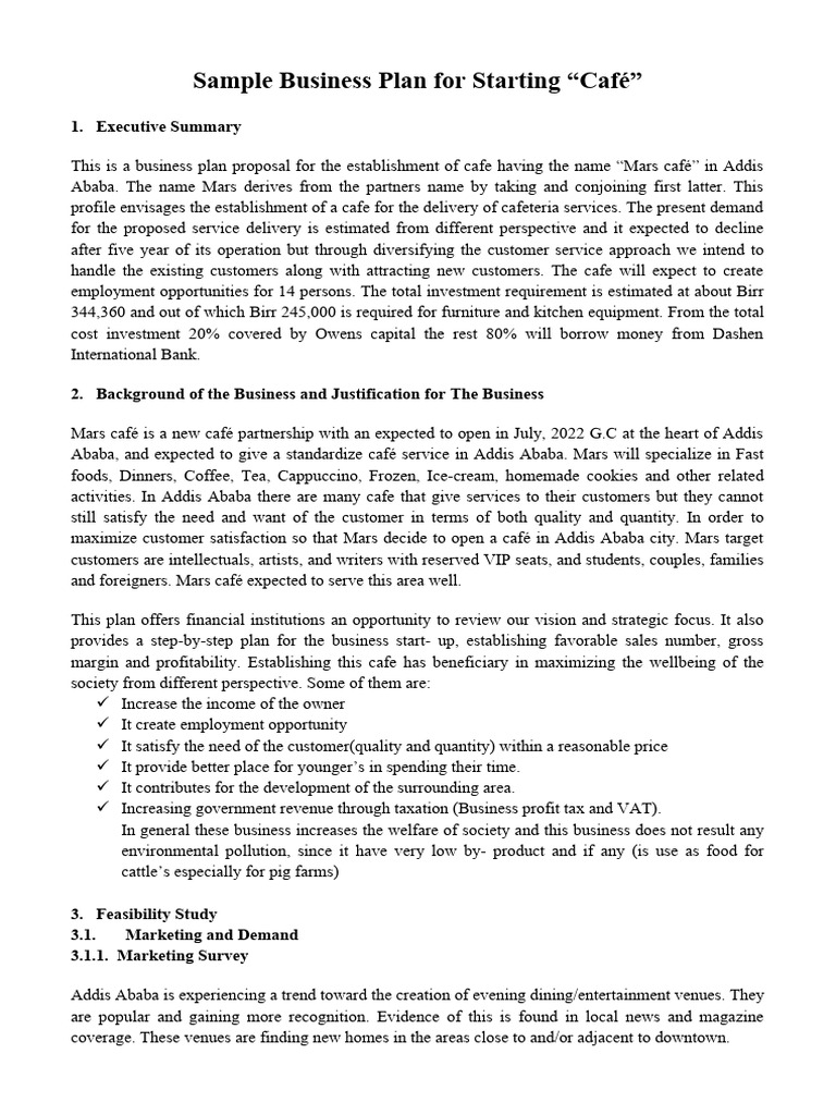 Sample Business Plan | PDF | Coffeehouse | Restaurants