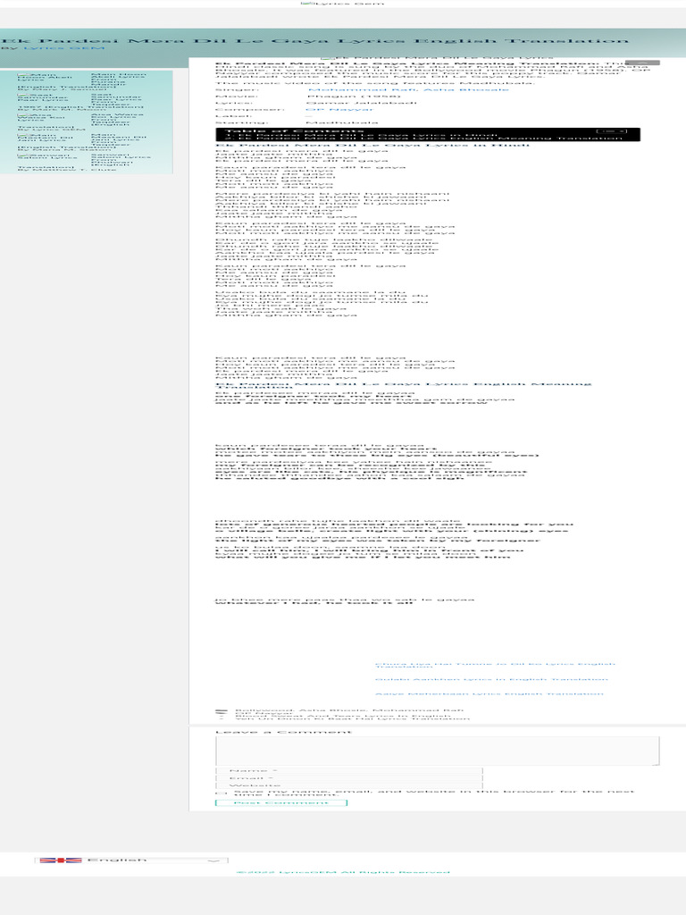 Ek Pardesi Mera Dil Le Gaya Lyrics English Translation - Lyrics Gem | PDF | Cinema Of India ...