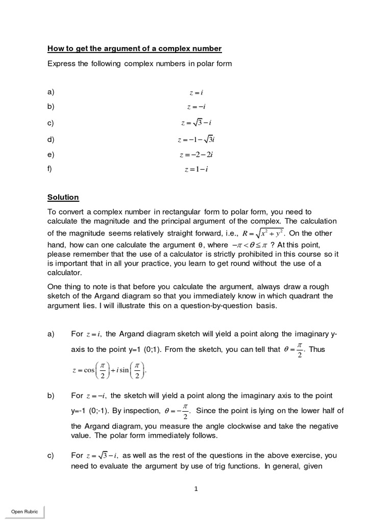 How To Get The Argument of A Complex Number | PDF | Complex Number | Angle