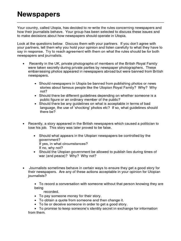 Newspaper Rules Discussion | Download Free PDF | Newspapers | Utopia