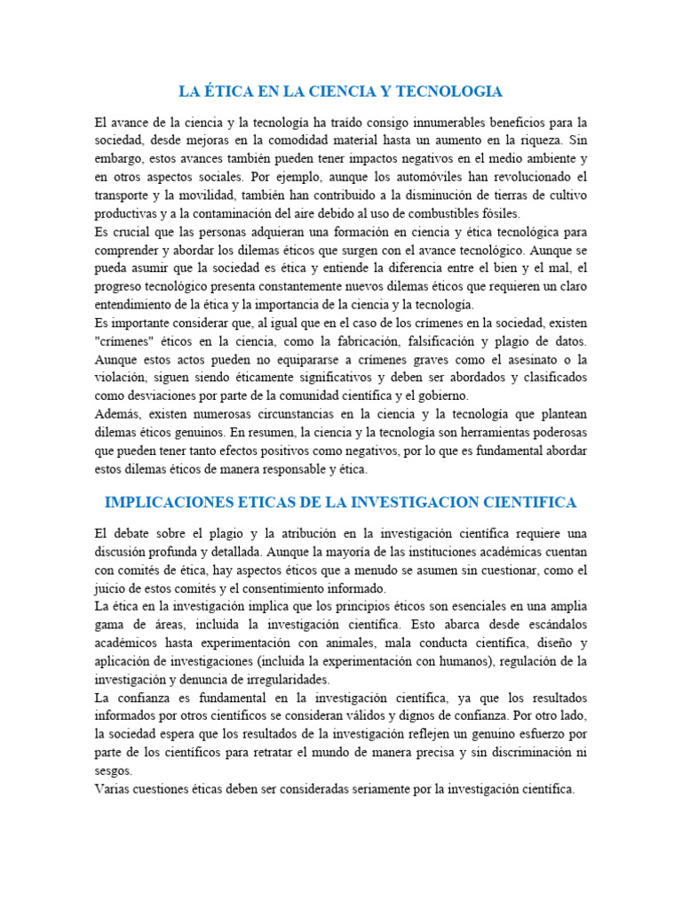 La Etica en La Ciencia y Tecnologia | PDF | Motivación | Motivacional