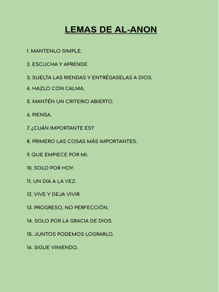 Lemas de Al-Anon: 12 Frases Clave | PDF | Relaciones personales ...