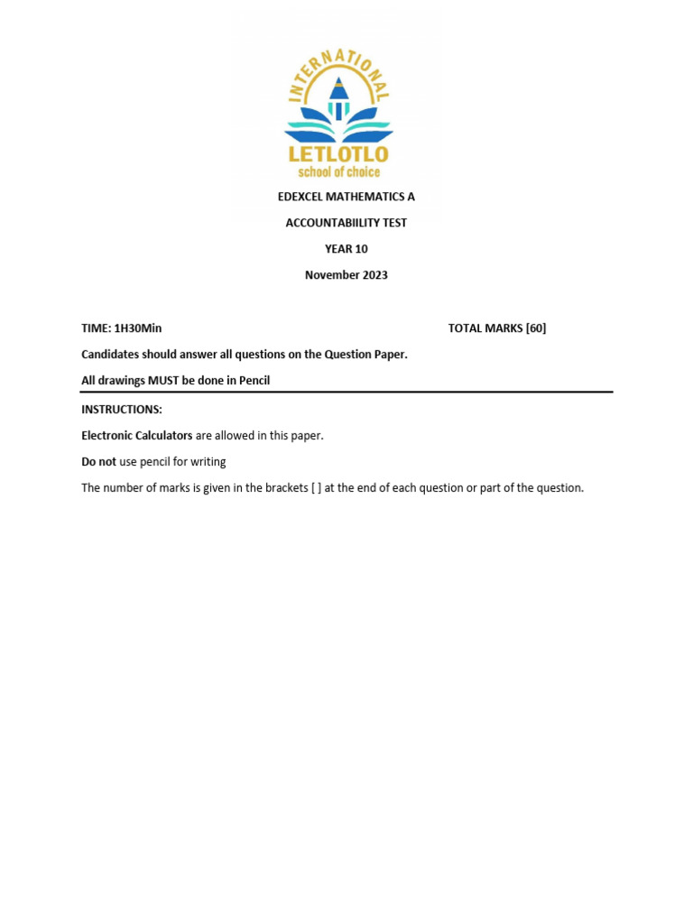 Edexcel Mathematics A Accountability Test | PDF