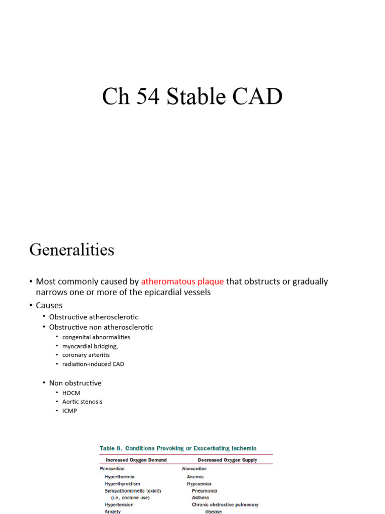 Understanding Stable CAD and Angina | PDF | Coronary Artery Bypass ...