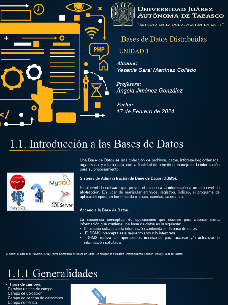 Bases de Datos Distribuidas UNIDAD1 | Descargar gratis PDF | Bases de datos | Datos
