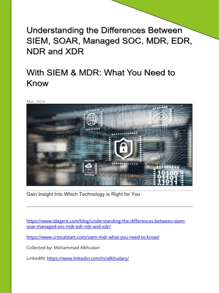 Soc, MDR, Edr, NDR and XDR | Download Free PDF | Computer Security ...