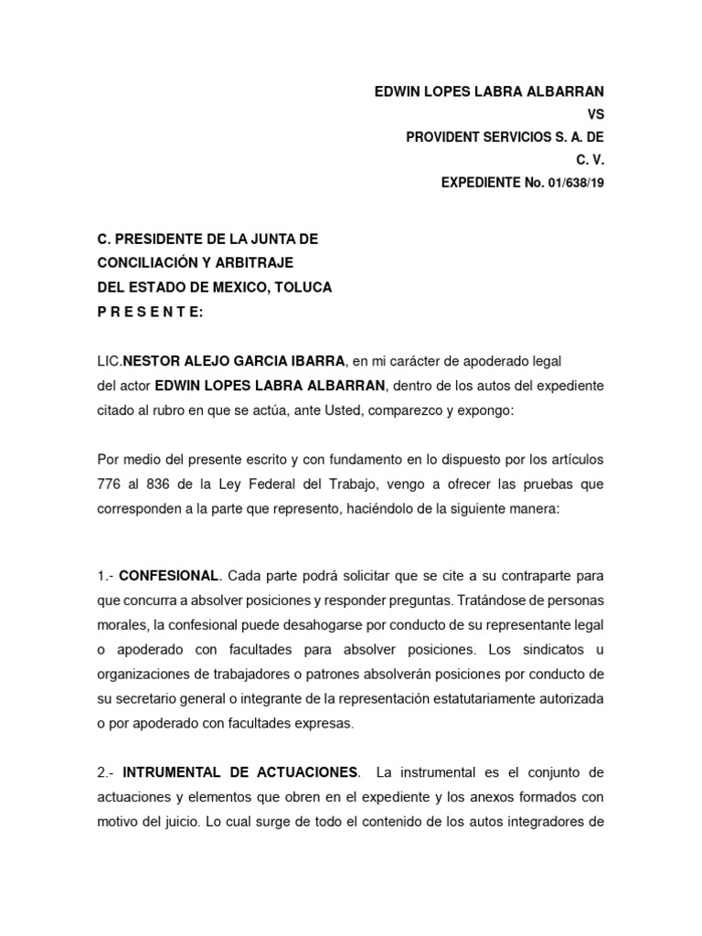 Edwin Lopes Labra Albarran, Escrito de Prubas. | PDF | Gobierno | Justicia