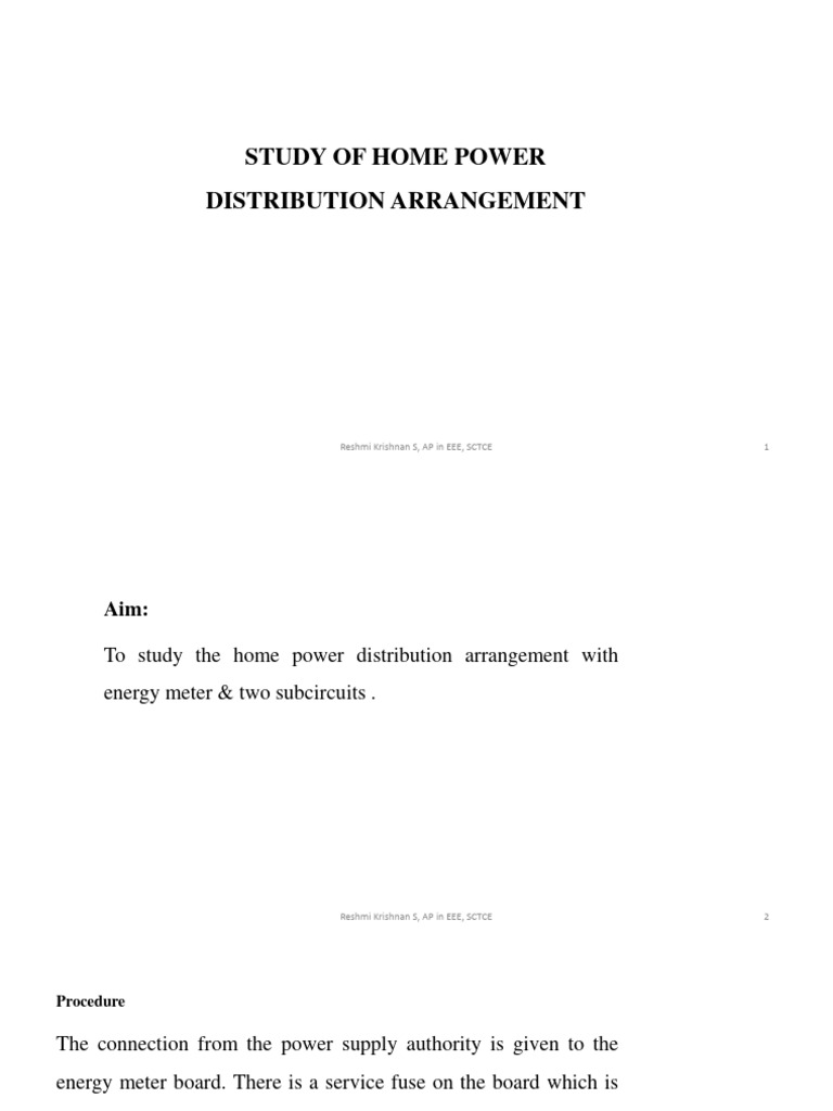 Study of Home Power Distribution Arrangement | PDF