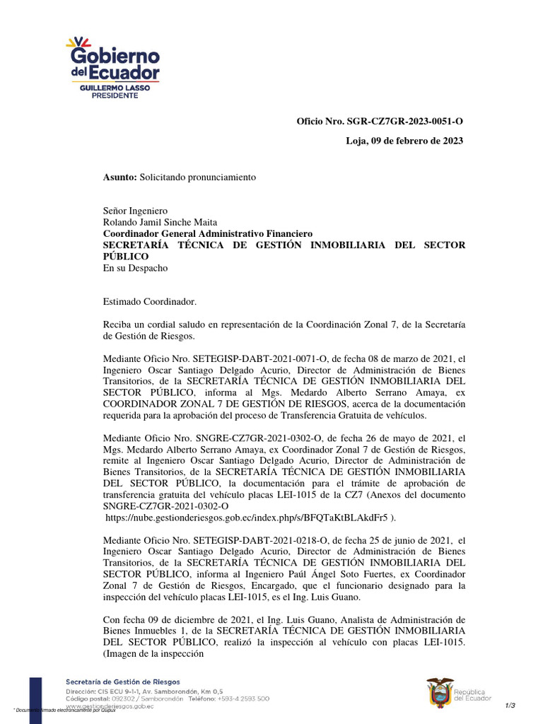 SGR-CZ7GR-2023-0051-O | PDF | Gobierno