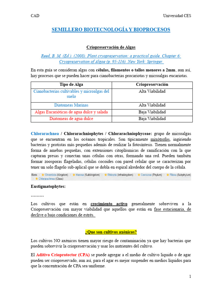 Crioconservación de Algas | PDF | Algas | Cianobacterias