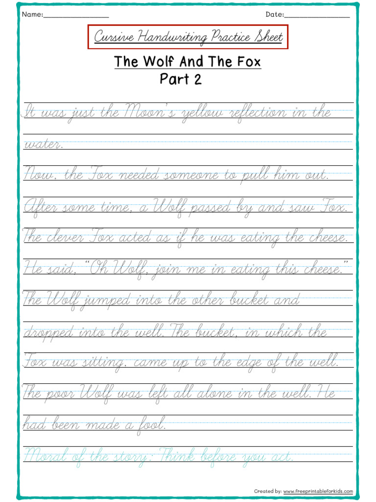 Cursive Handwriting Practice Sheet Story 1 B | PDF