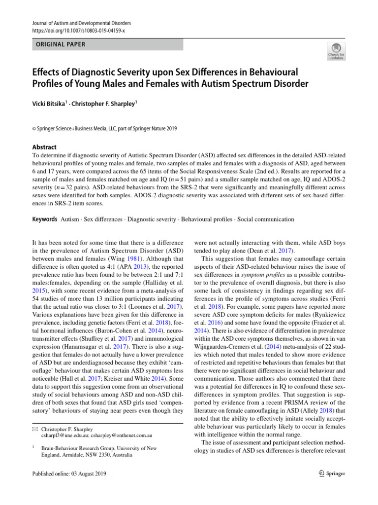 Efects Of Diagnostic Severity Upon Sex Diferences Pdf Wechsler