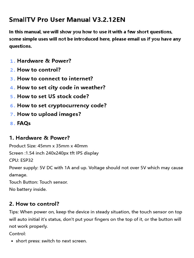 SmallTV Pro User Manual V3.2.12EN | PDF | Internet | Wi Fi