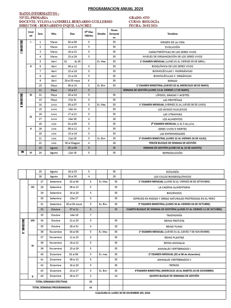 Programacion Anual 2024 6to Primaria Cta | PDF | Química | Naturaleza