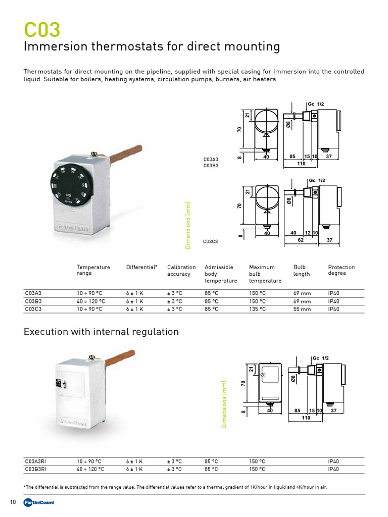 C03 EN Technical Data Sheet 1 | PDF | Thermostat | Manufactured Goods