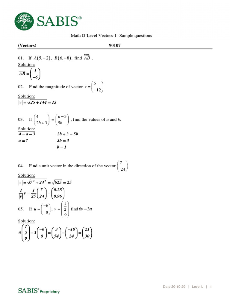 2021 Math Level L OLevel Vectors-1 Sample Questions 2 | PDF | Euclidean Geometry | Mathematics