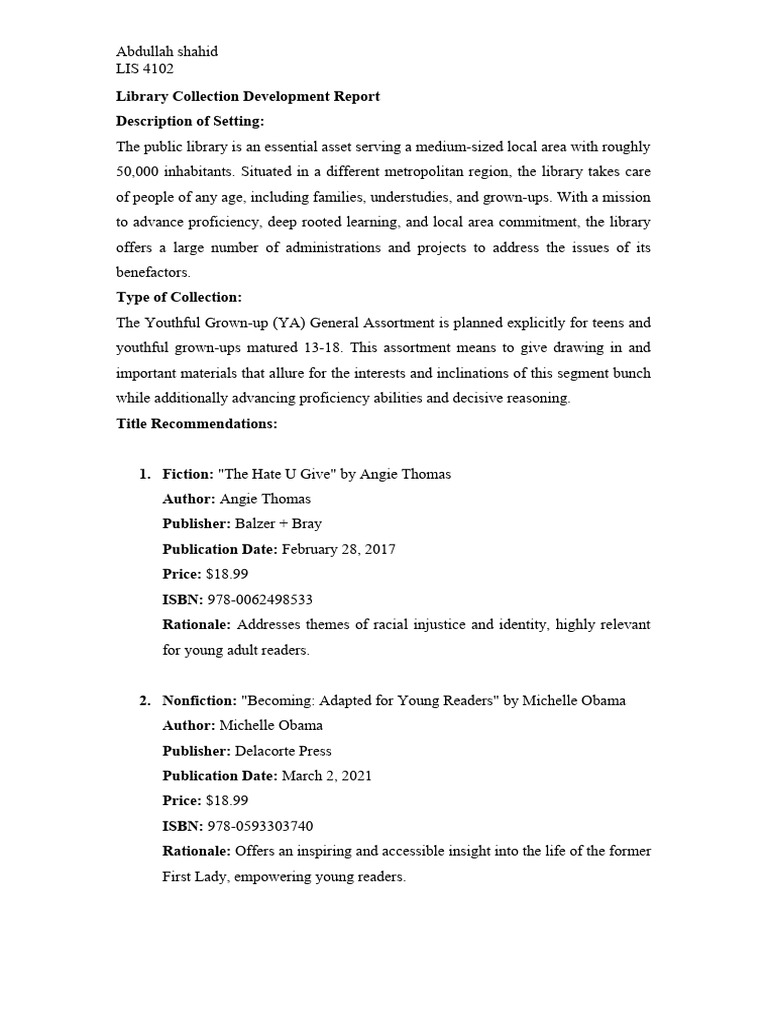 Library Collection Development Report | PDF