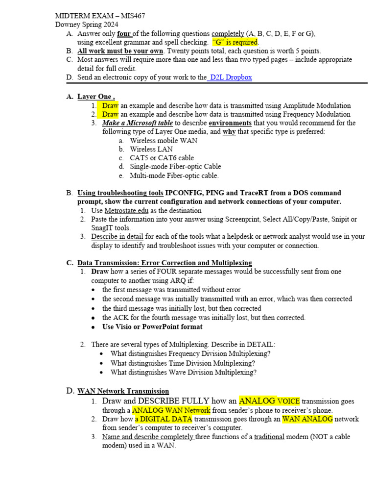 Midterm Exam 467 Spring 2024 | PDF | Computer Network | Multiplexing