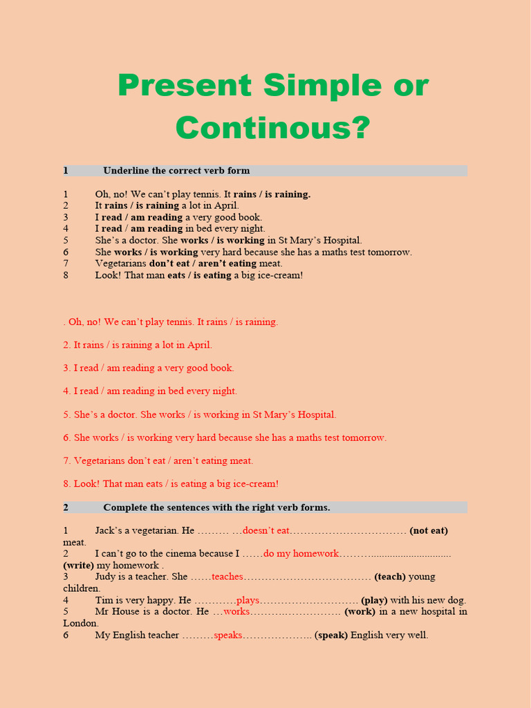 Simple Present Vs Present Continous | PDF