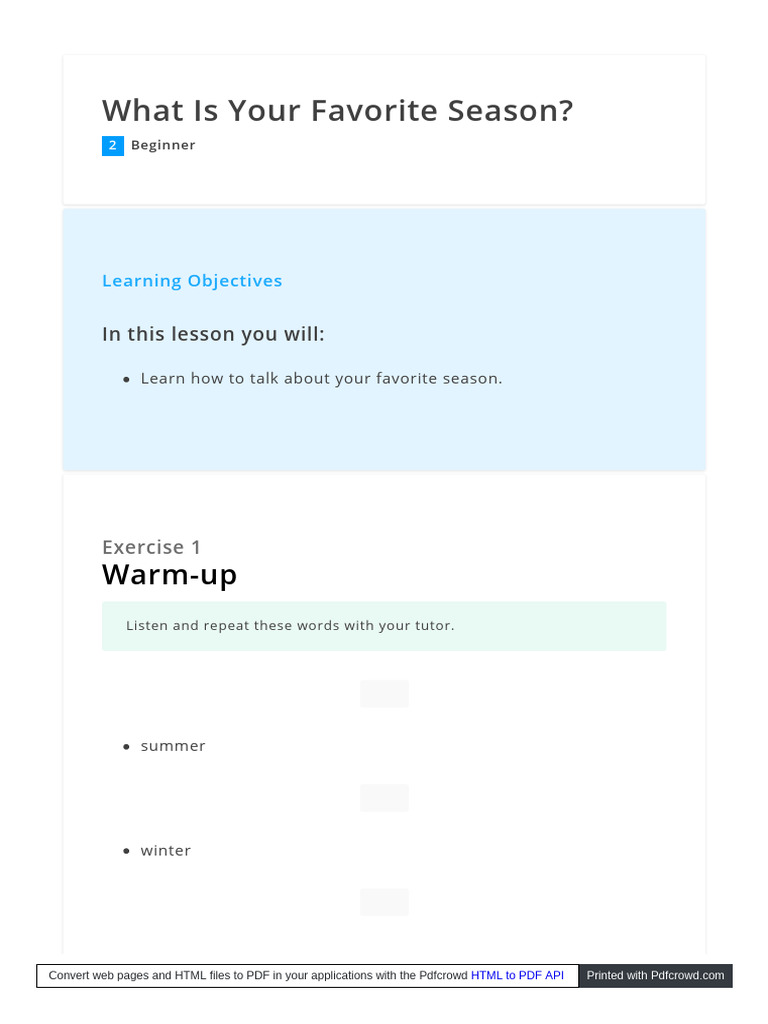 Favorite Season English Lesson | PDF | Html | Application Software