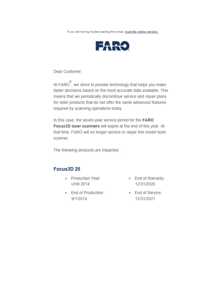 FARO Focus3D End-of-Service Notification | PDF | Business | Computers