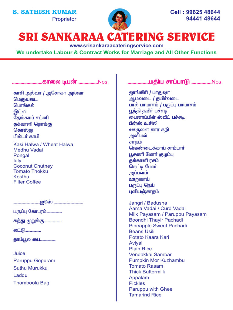 Brahmin Menu Tiffin & Lunch | PDF | South Asian Cuisine | Cuisine