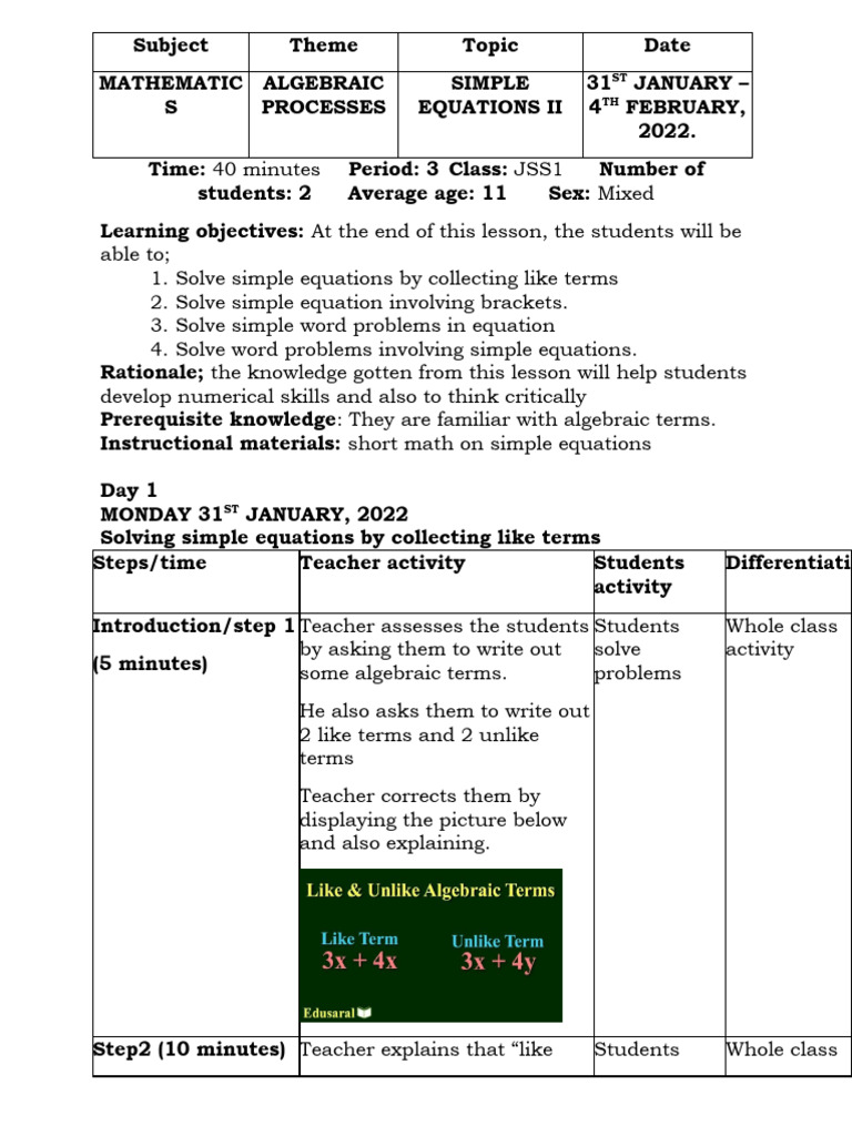 JSS1 2ND Term Math | PDF | Equations | Mathematics