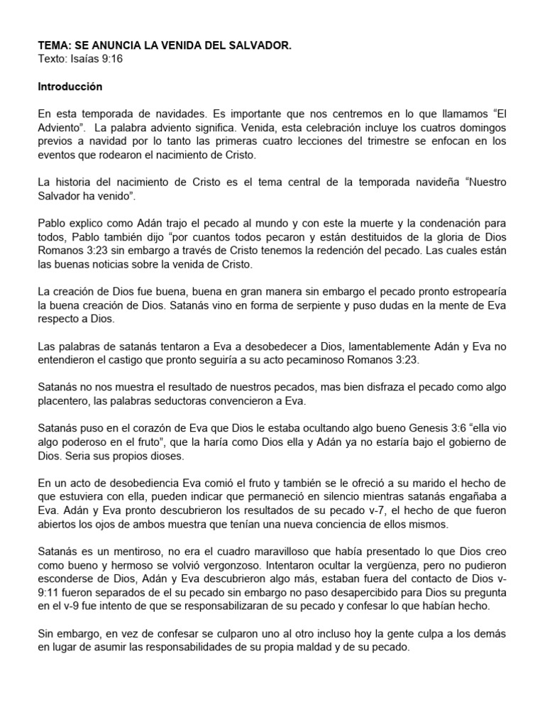 TEMA SE ANUNCIA LA VENIDA DEL SALVADOR | PDF | Pecado | Víspera TEMA SE ANUNCIA LA VENIDA DEL SALVADOR | PDF | Pecado | Víspera