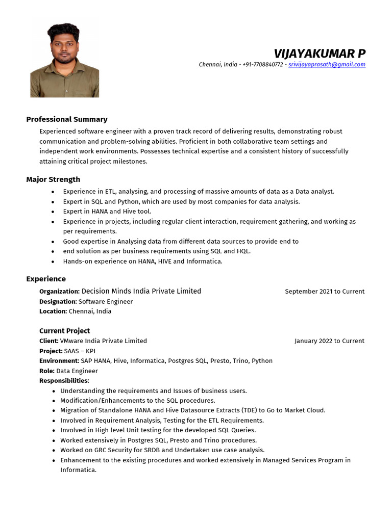 Vijayakumar Resume | PDF | Microsoft Sql Server | My Sql