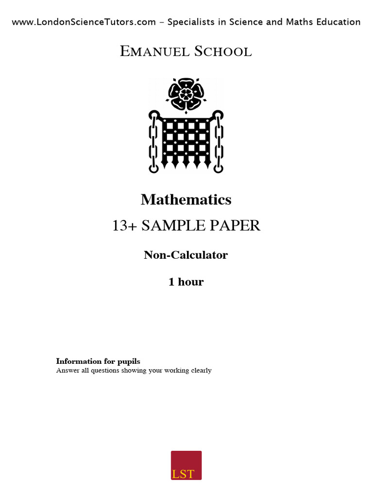 Emanuel - 13+ - MathsPaper - 2013 | PDF | Mathematics