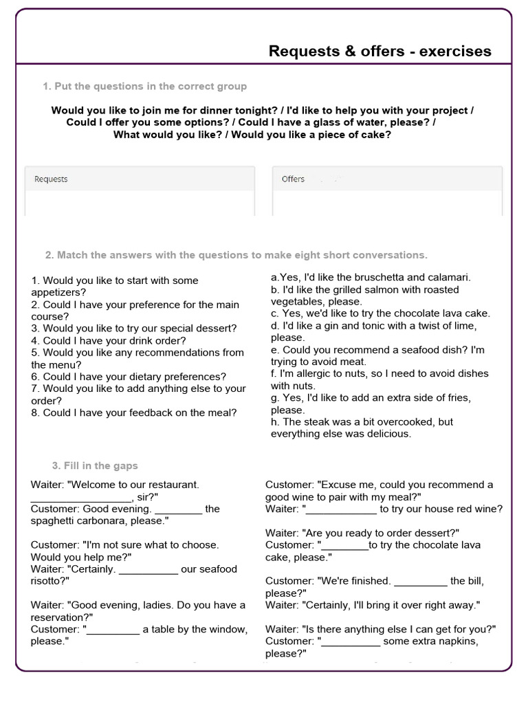 Requests - Offers - Activity - 4 2 | PDF | Hamburgers | Waiting Staff