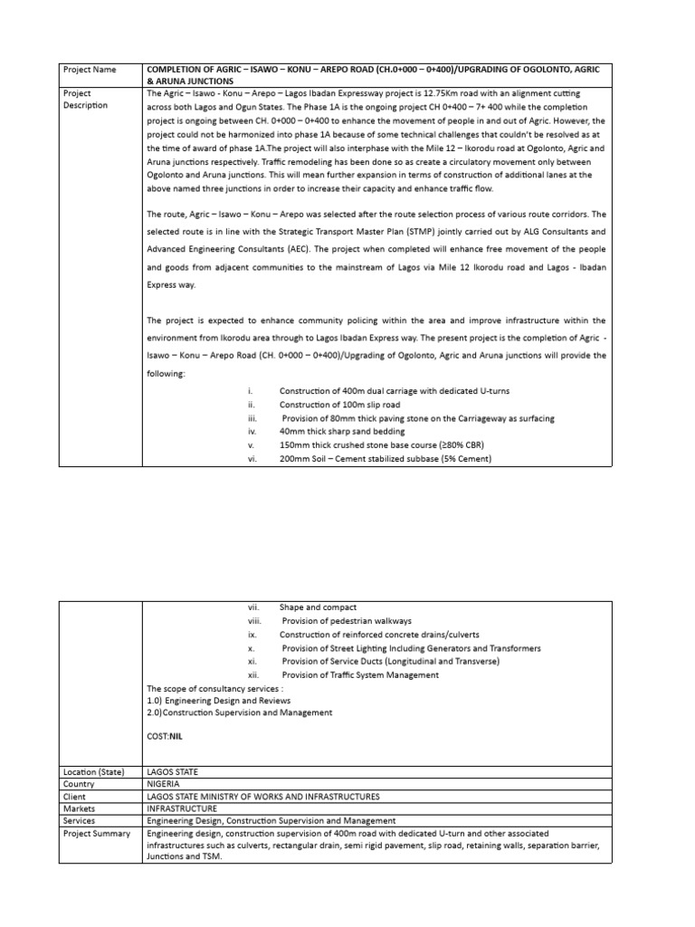 Completion of Agric-Isawo Road Project | PDF | Road | Transport