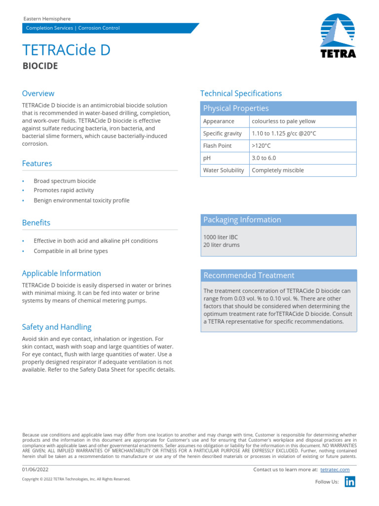 TETRA Cide D EH Product Data Sheet | PDF | Water