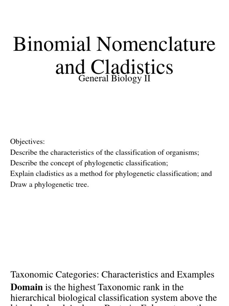 Binomial Nomenclature and Cladistics | PDF | Phylogenetic Tree | Clade