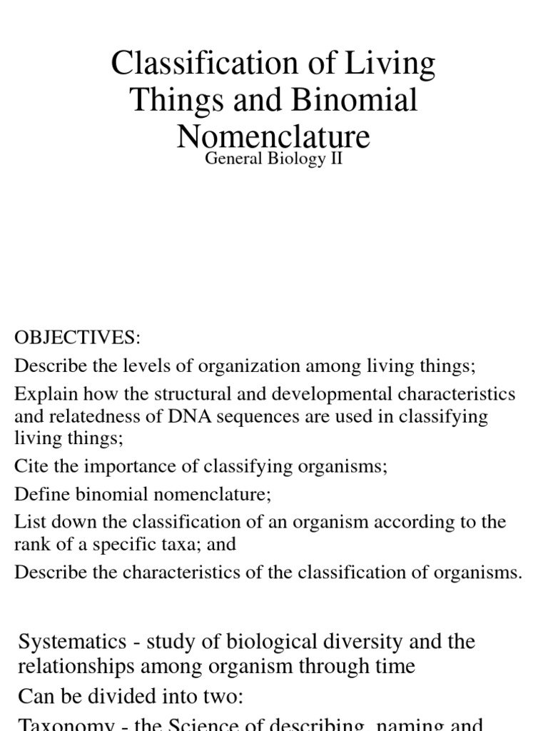 Classification of Living Things and Binomial Nomenclature | PDF | Taxonomy (Biology) | Archaea