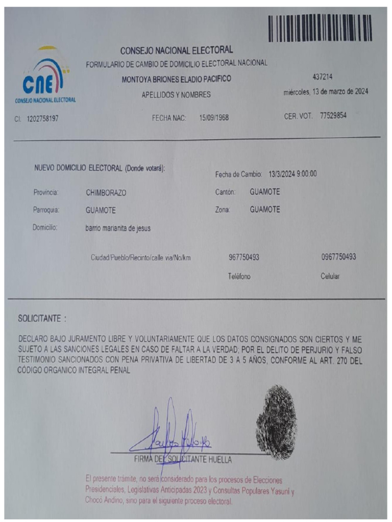 Formulario Cne | PDF